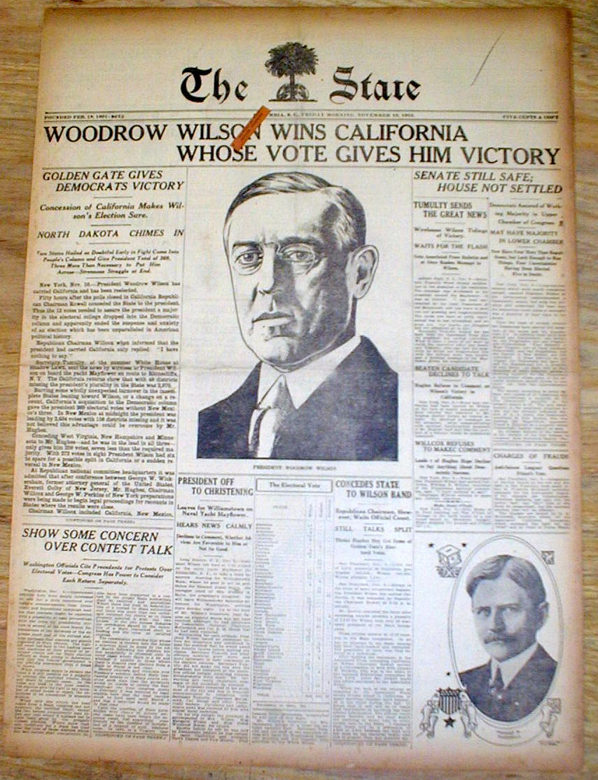 1916 Display Hdln Newspaper Woodrow Wilson Elected Us President N Close