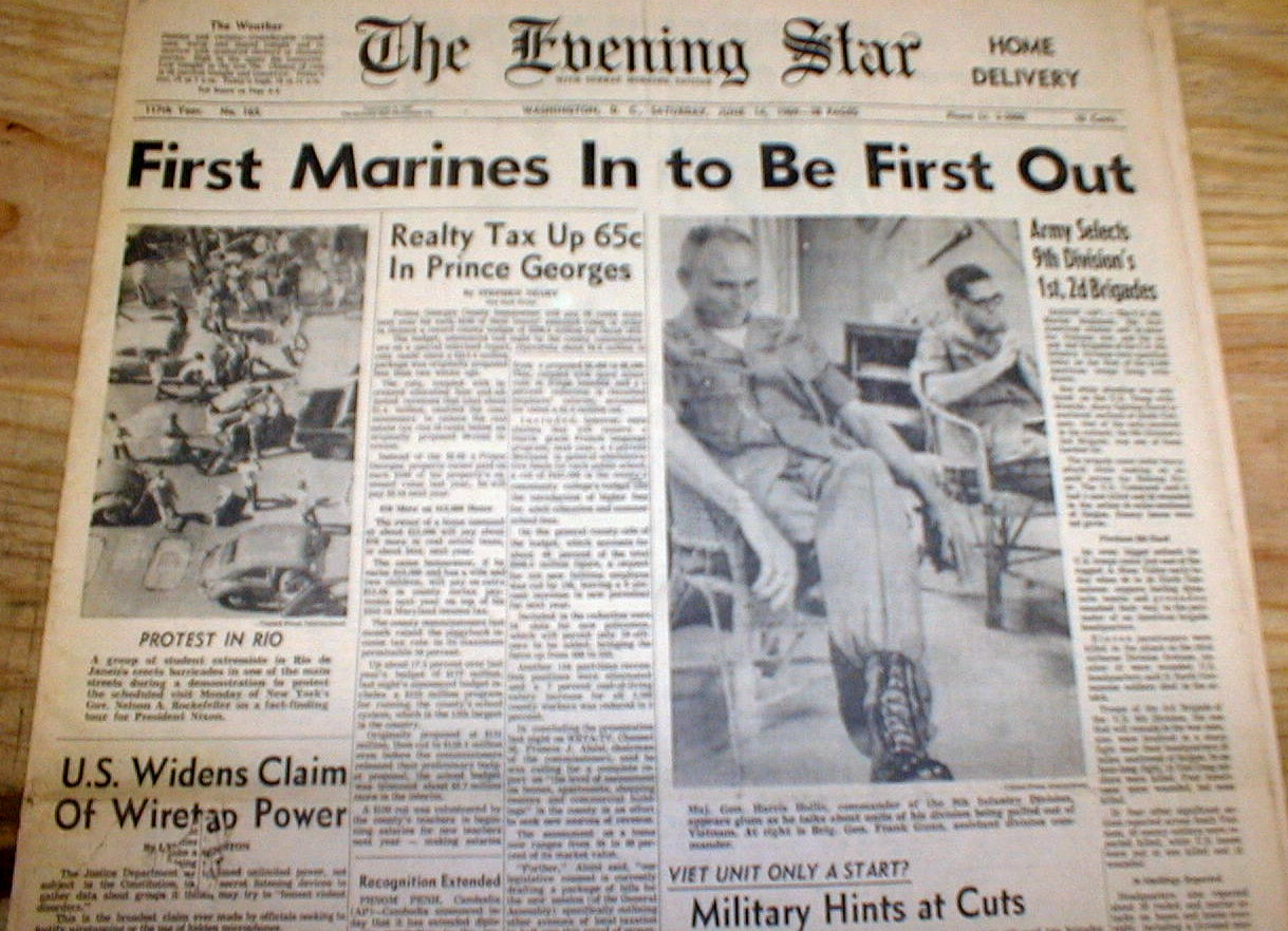 1969 newspaper VIETNAMIZATION - NIXON withdraws 1st US MARINES from ...