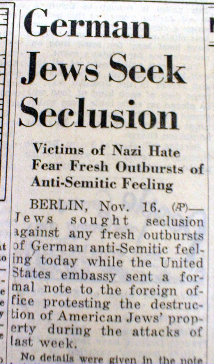 1938 newspaper JUDAICA Nazis start HOLOCAUST against GERMANY JEWS ...
