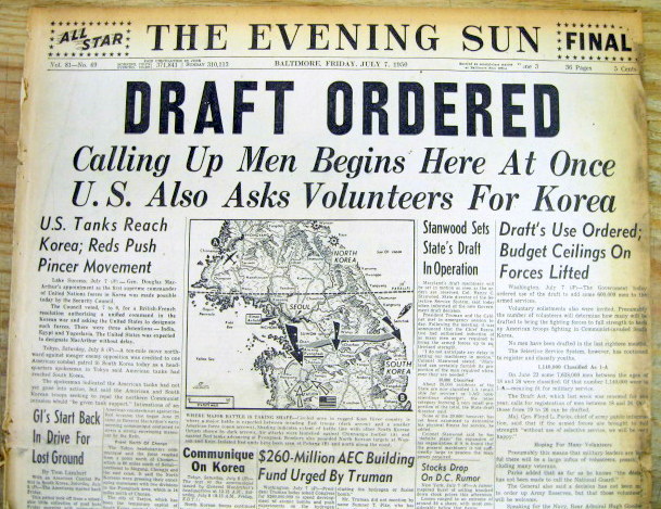 2 1950 headline display newspapers US ENTERS KOREAN WAR w Large Numbers ... 2 1950 headline display newspapers US ENTERS KOREAN WAR w Large Numbers ...
