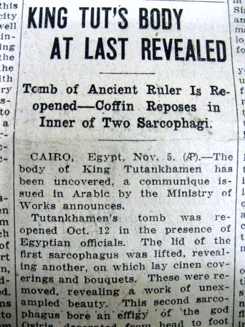 1925 newspaper KING TUT MUMMY REVEALED Tutankhamun EGYPT Howard Carter ...
